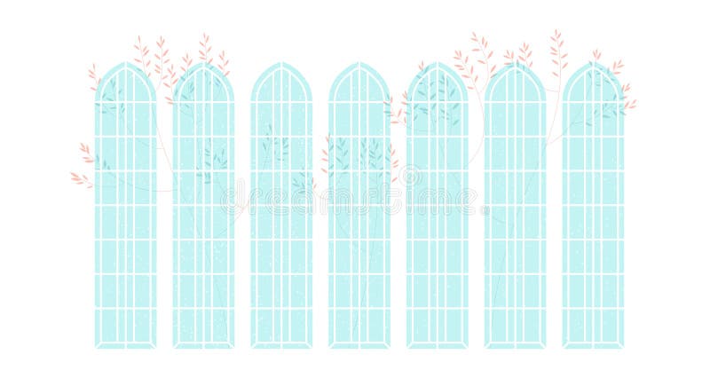 High Antique Windows with Thin Trees Behind Them, Vector Illustration ...