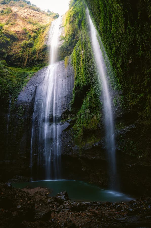 The High Beautiful Waterfall in Indonesia and Stunning Island on Stock ...