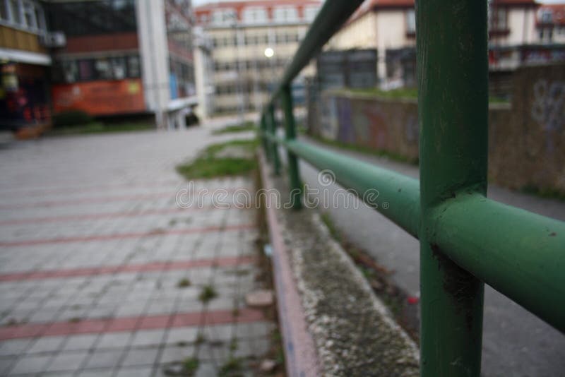 Green railing in depth stock image. Image of green, vehicle - 244086423