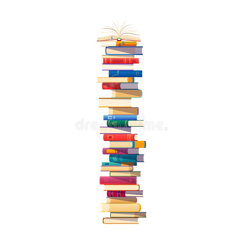 Cartoon Stack of Books, Vector Pile of Volumes Stock Vector ...