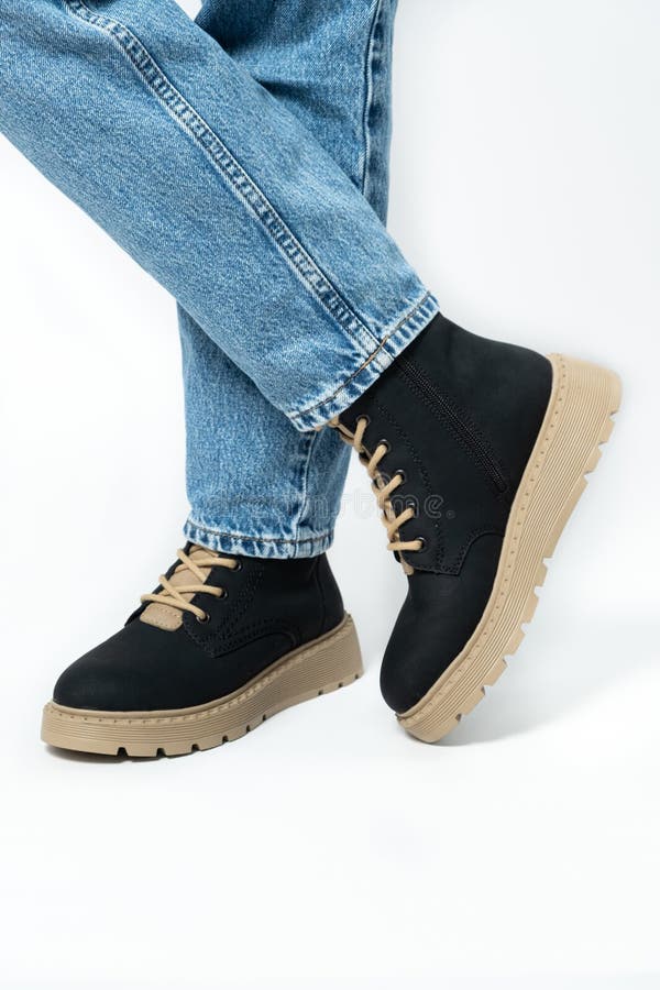 High Boots, Trendy Winter Shoes, Isolate Close-up. Stock Photo - Image ...
