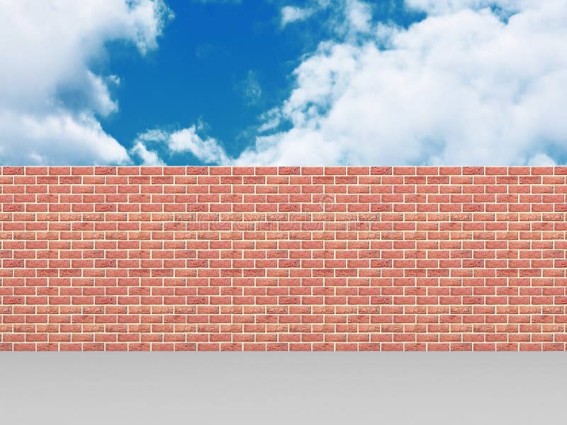 High Brick Wall on Blue Cloudy Sky Background Stock Illustration ...