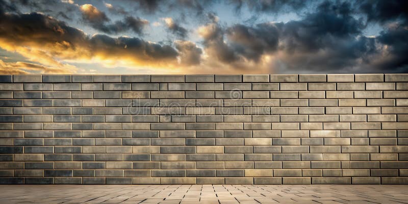 A High Brick Wall Stands Against a Dramatic Sunset Sky, Providing a ...