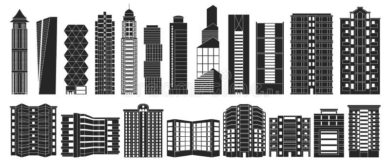 High Building Isolated Black Set Icon.Vector Illustration Illustration ...