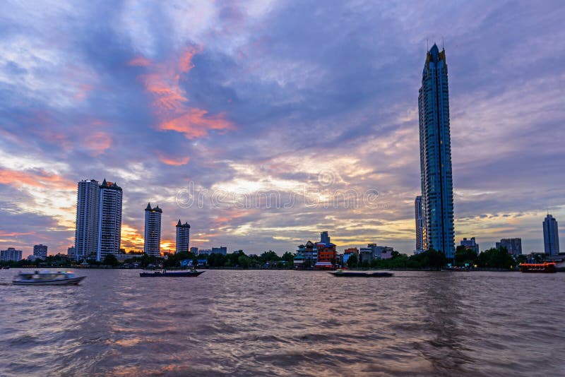 High building at the river stock image. Image of night - 97207065