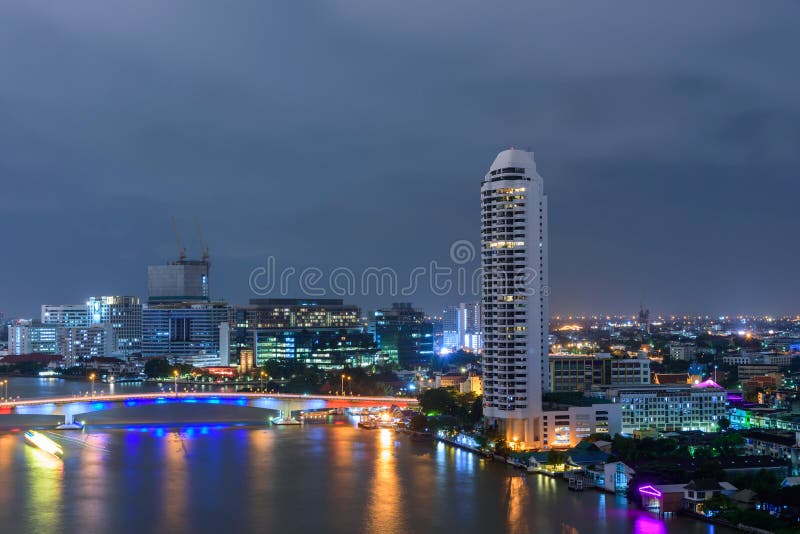 High Building at the River in Sunset Time Stock Image - Image of ...