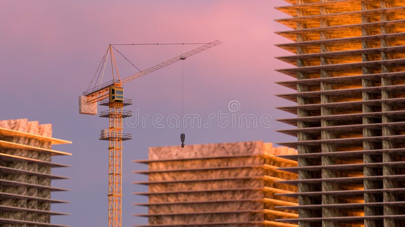 High Building Under Construction. Side with Cranes Against Blue Sky ...