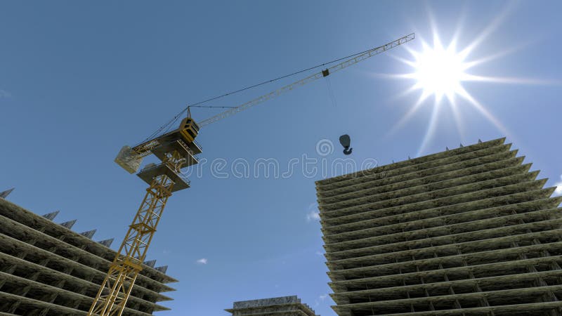 High Building Under Construction. Side with Cranes Against Blue Sky ...