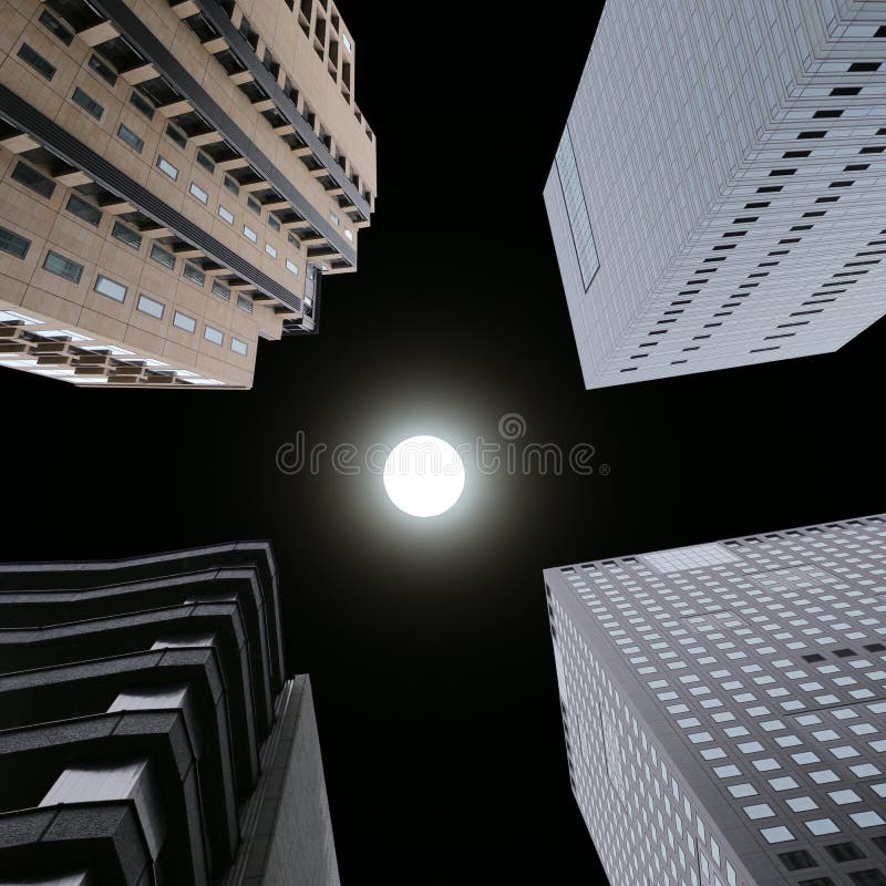 High Building Under View at Night and Have Full Moon Stock Image ...