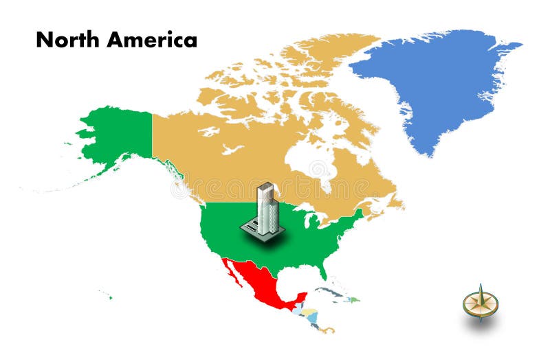 High Building at USA on North America Map Stock Photo - Image of ...