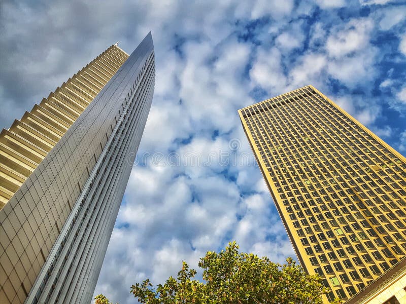 High Buildings and Blue Sky with Clouds Stock Photo - Image of drops ...
