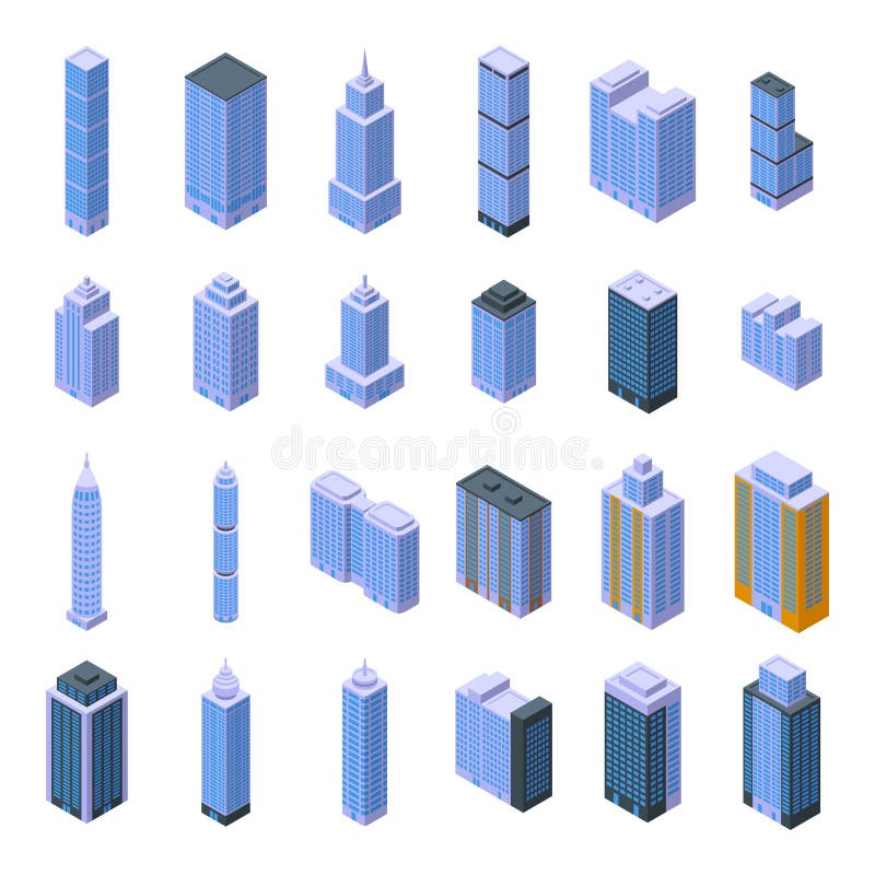 High Buildings Icons Set Isometric Vector. Office Plan Stock Vector ...