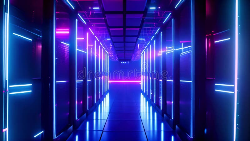 High Capacity Neon Glowing Data Centre with Vibrant Lighting ...