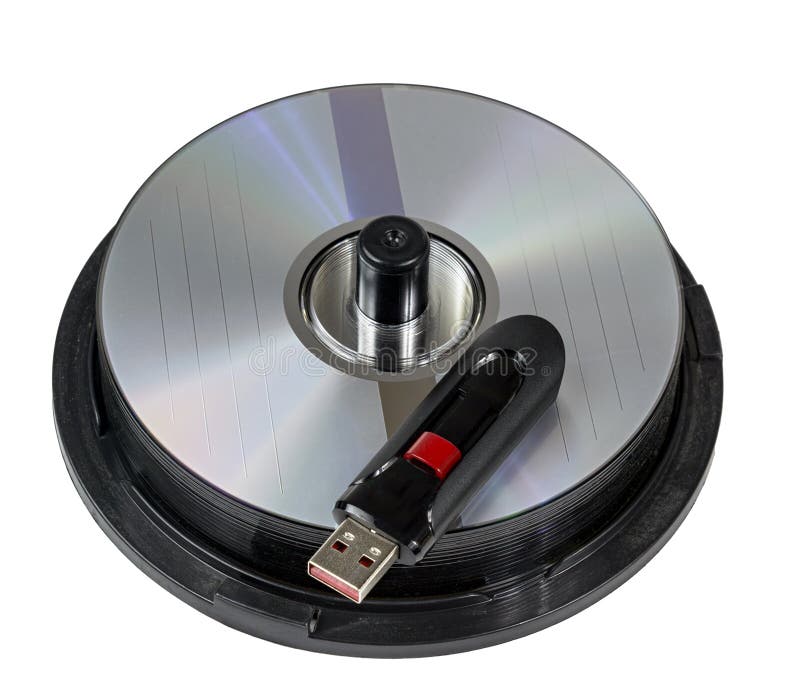 High-Capacity USB Flash Drive on Stack of CD Discs Stock Photo - Image ...