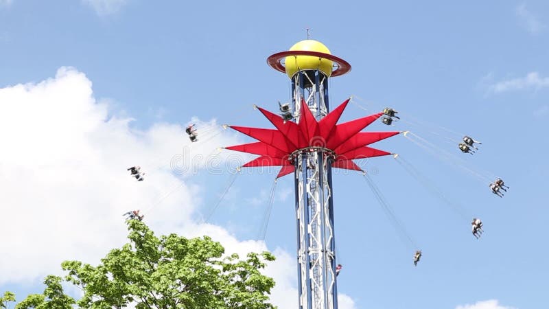 High Carousel in an Attraction on Sky Background Stock Footage - Video ...