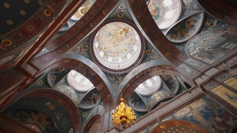 High Ceiling Painted with Icons. Action. Beautiful Orthodox Spacious ...