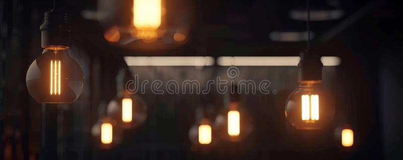 A High-ceilinged Dark Room Featuring Several Stylish Electric Lamps ...