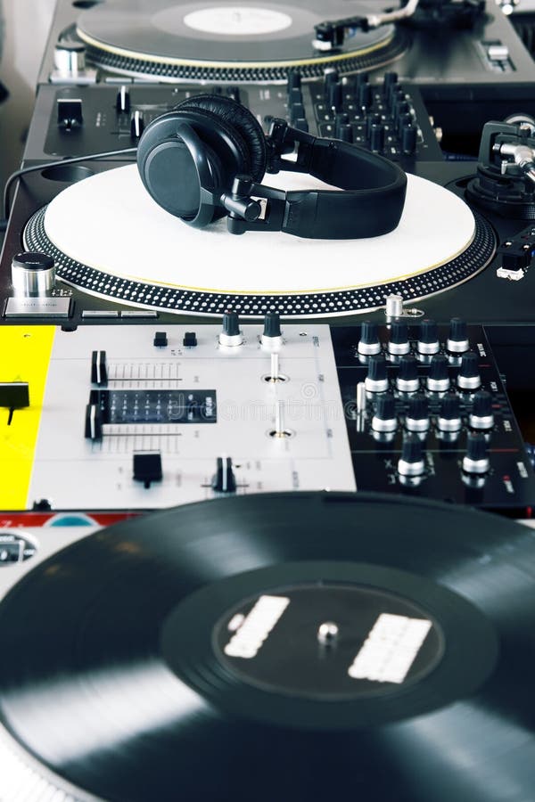 Headphones, Mixer and Turntable Stock Image - Image of djing, music ...