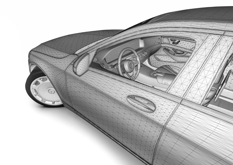 High Class Car in a Mesh Texture Representing CAD Design Stock ...