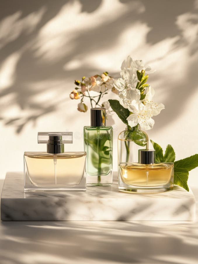 High Class Marble Stage Exhibiting a Selection of Elegant Perfume ...