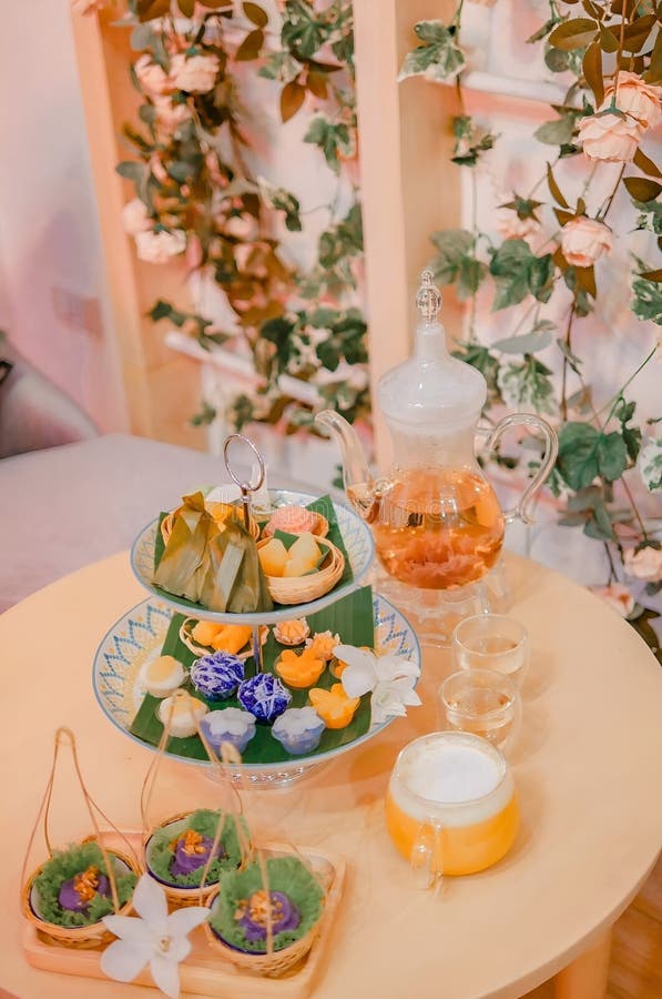 High Class Thai Dessert with Tea Set Stock Image - Image of tableware ...