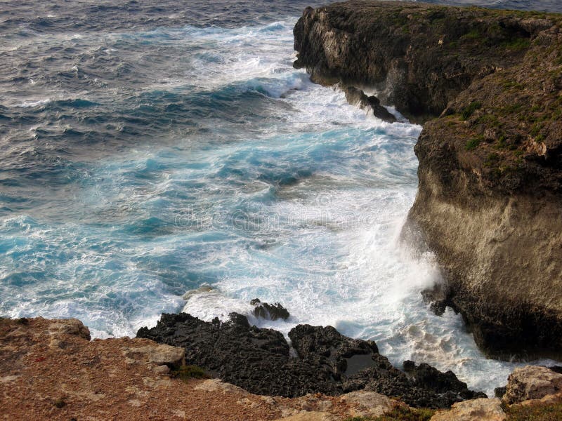 High Cliff on the Sea with Waves Stock Photo - Image of rough, high ...