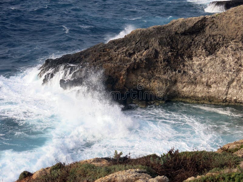 High Cliff on the Sea with Waves Stock Image - Image of precipice ...
