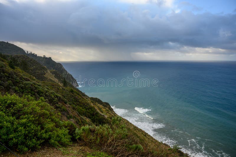 High on the Cliffs of Big Sur Coast Stock Photo - Image of blowing ...