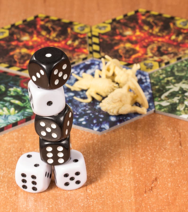 Light Dice and Black Chess Pieces on a Dark Background Stock Image ...