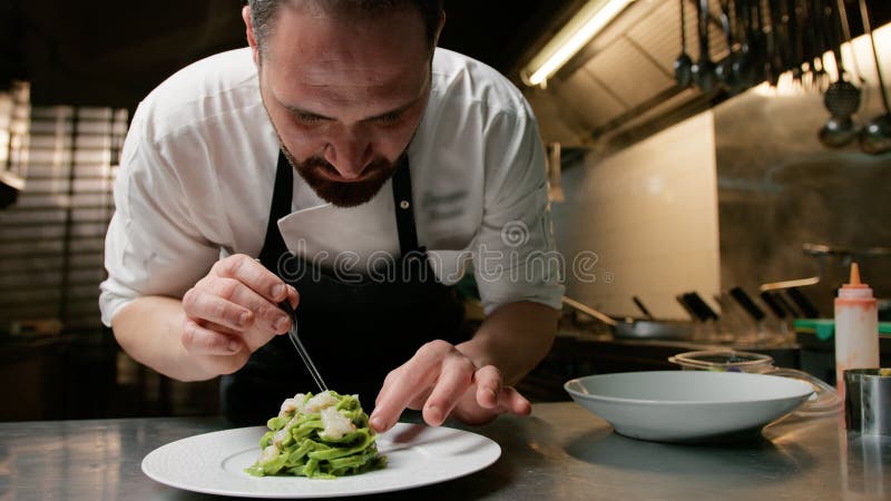 High Column of Green Spaghetti Dish Stock Footage - Video of gastronomy ...