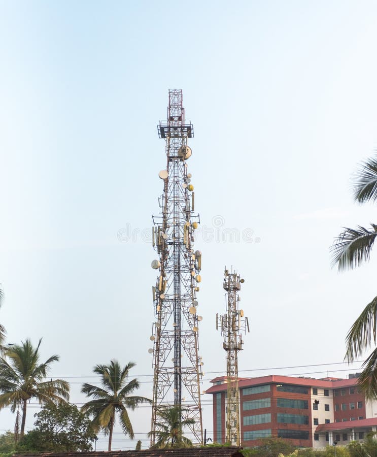 High Communication Antenna Tower in India Stock Image - Image of ...