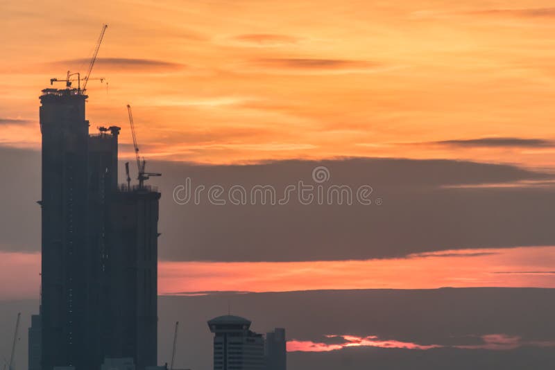 High Construction Building with Large Cloudy and Sun Light Effect Stock ...