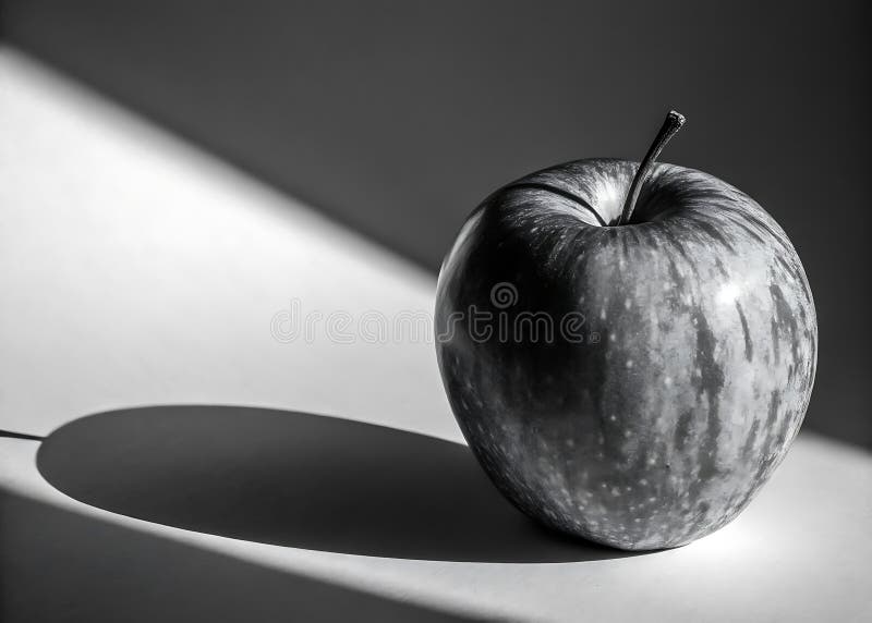 A High-contrast Black-and-white Image of an Apple with a Dramatic ...