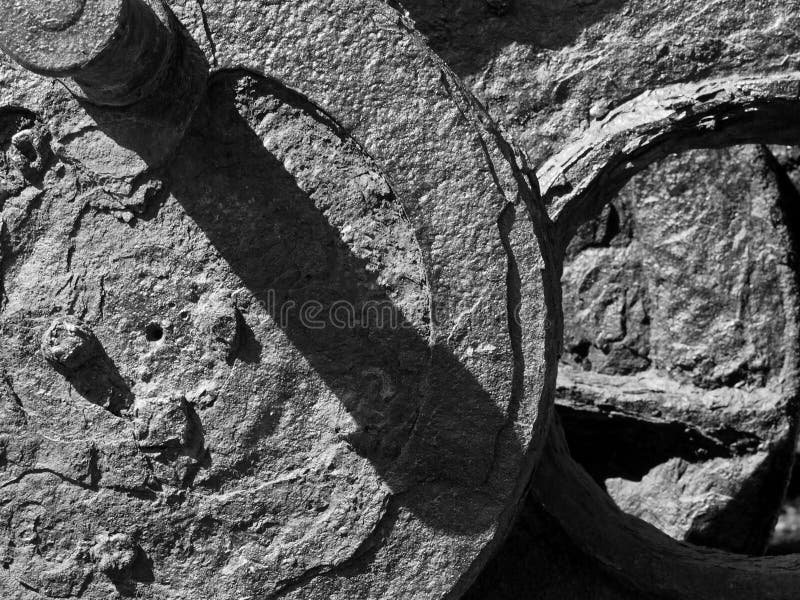 High Contrast Black and White Image of Rusted Machinery with Round ...