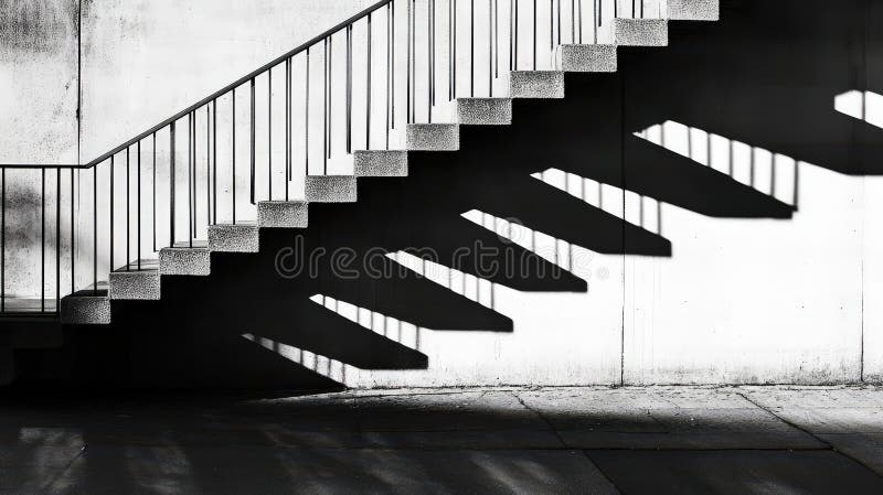 Modern Staircase with Dramatic Shadows in Black-and-white Stock Image ...