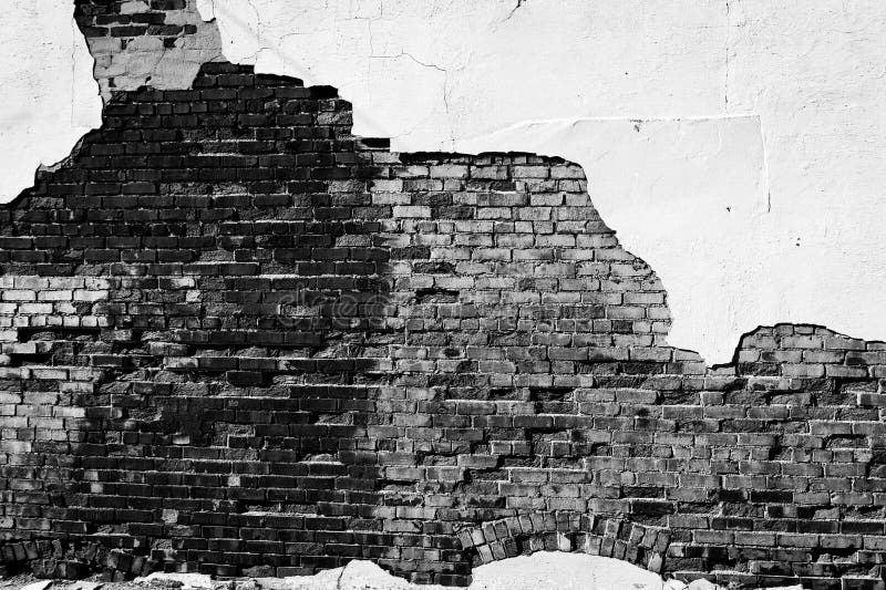 High Contrast Black and White Plastered Over Brick Wall Background ...