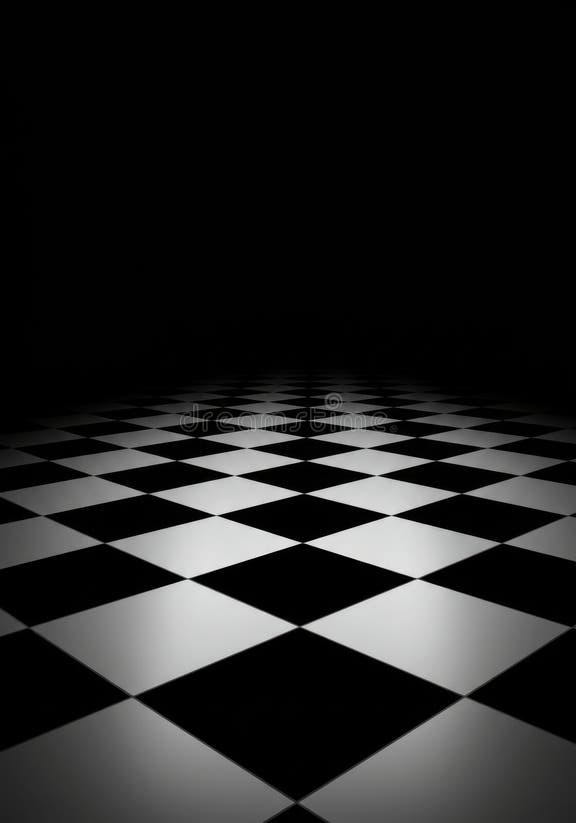 High-contrast Checkerboard Pattern Floor Extending into a Dark Space ...