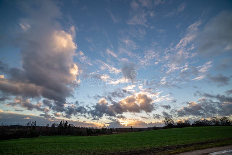High Contrast Clouds on Blue Sky Over Natural Landscape Stock Image ...