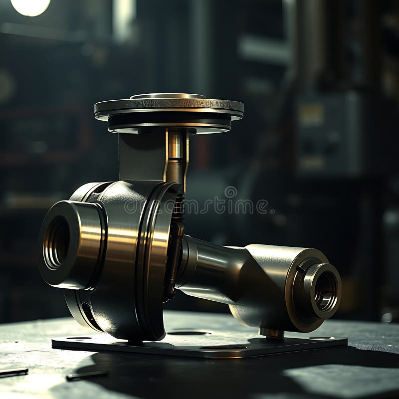 A High Contrast Image of a Hydraulic Piston Being Assembled with ...