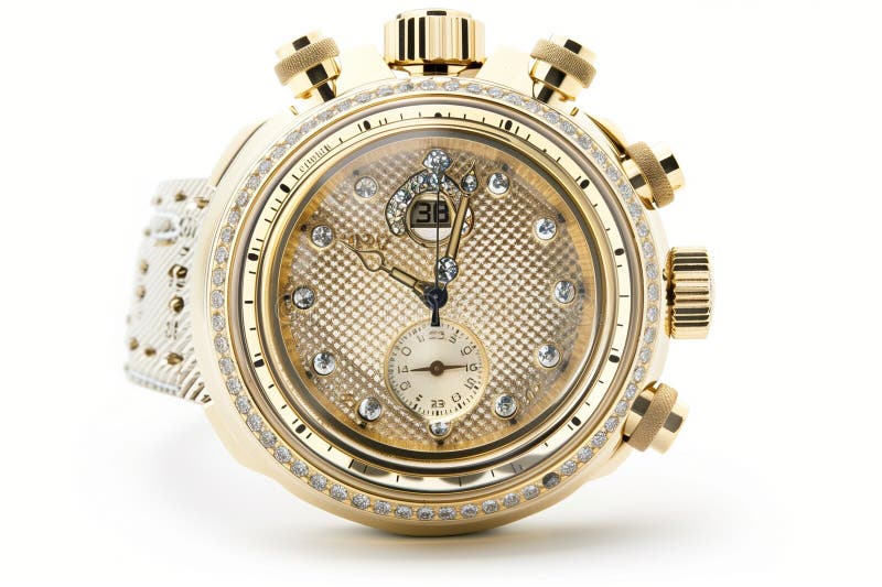 A Luxurious Ivory Gold Stopwatch with an Intricate Diamond Pattern ...