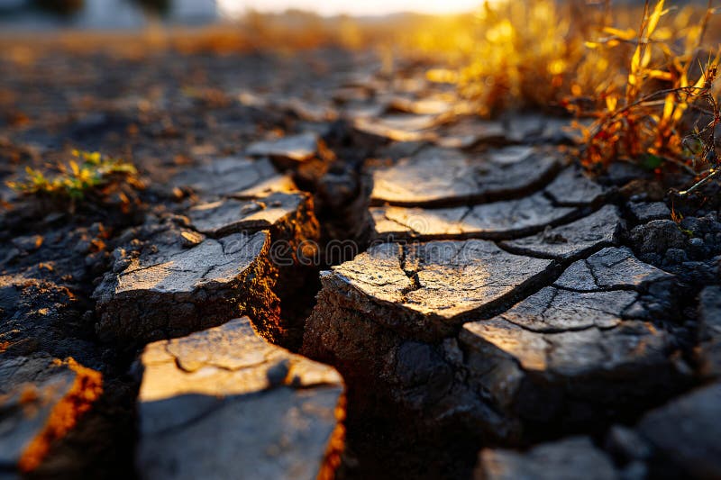 High Contrast Lighting Reveals Dry, Cracked Desert Soil with Earthy ...