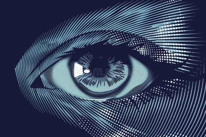 High-contrast Monochrome Illustration of an Eye with Radiating Lines ...