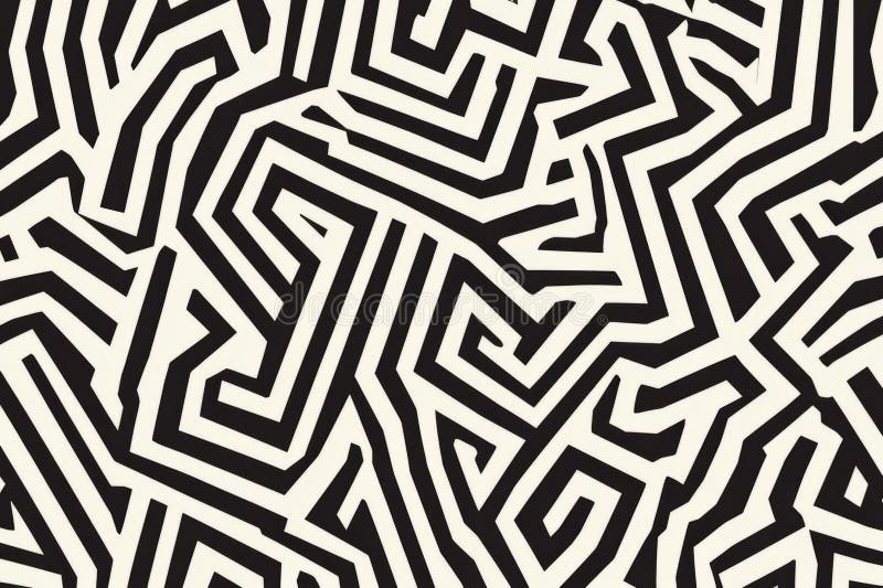 A High-contrast Monochrome Maze Pattern with Sharp Black-and-white Angles, Bold Depth, and Clean ...