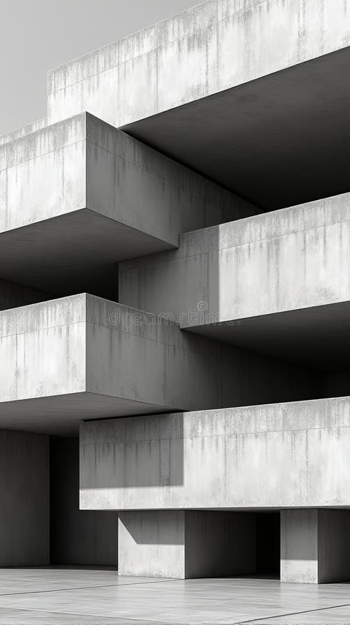 High Contrast Monochrome View of a Brutalist Building S Layered ...