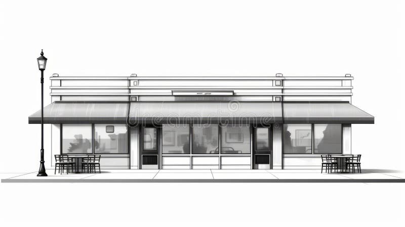 High-contrast Realism: 2d Front Elevation of a Post-war Restaurant ...
