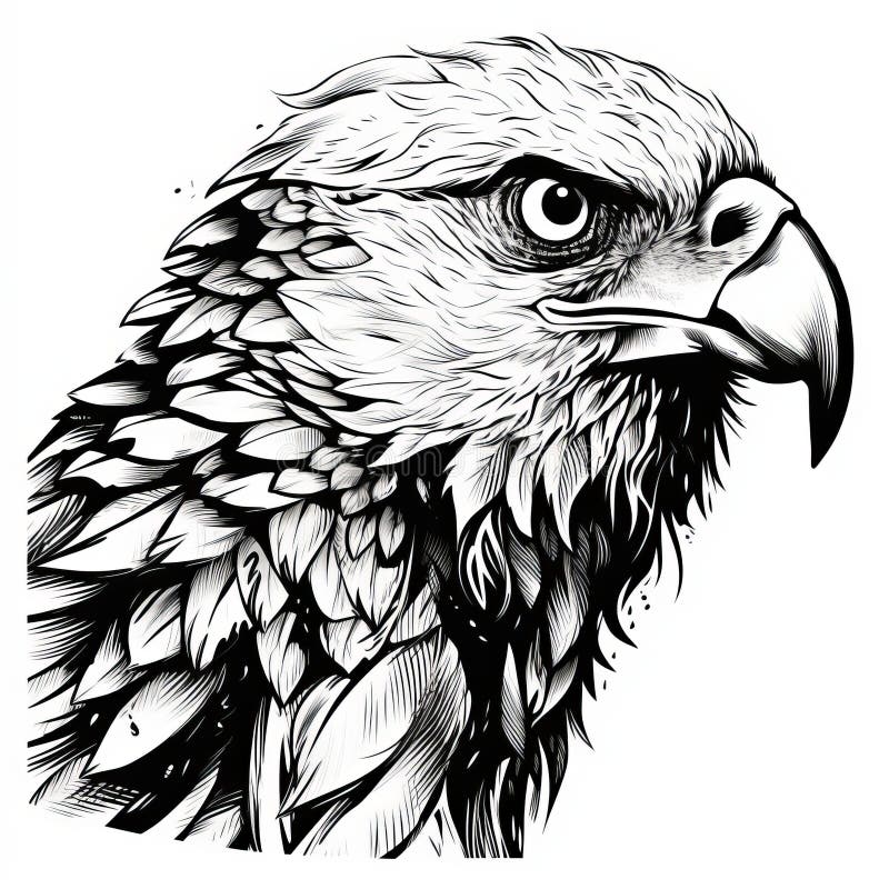 High-contrast Realism: Tattoo Eagle Head Vector with Exploratory Line ...