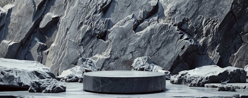 High-contrast Rocky Landscape with a Central Stone Podium for Mockup ...