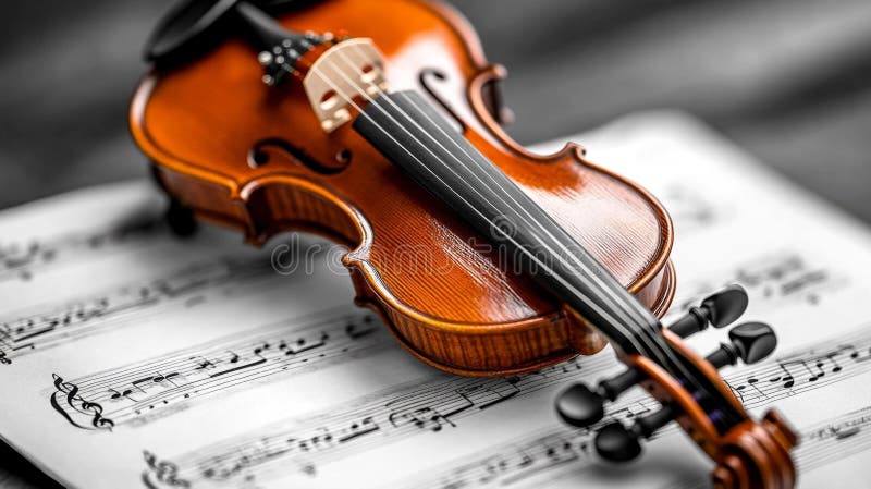 Violin Resting on Music Sheet in High Contrast Black and White Stock ...