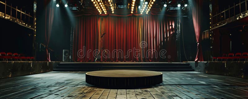 High-contrast Theater Stage Mockup with Central Podium and Dramatic ...
