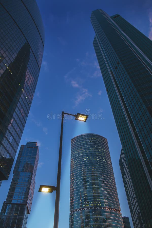 High Corporate Buildings at Night Stock Photo - Image of construction ...